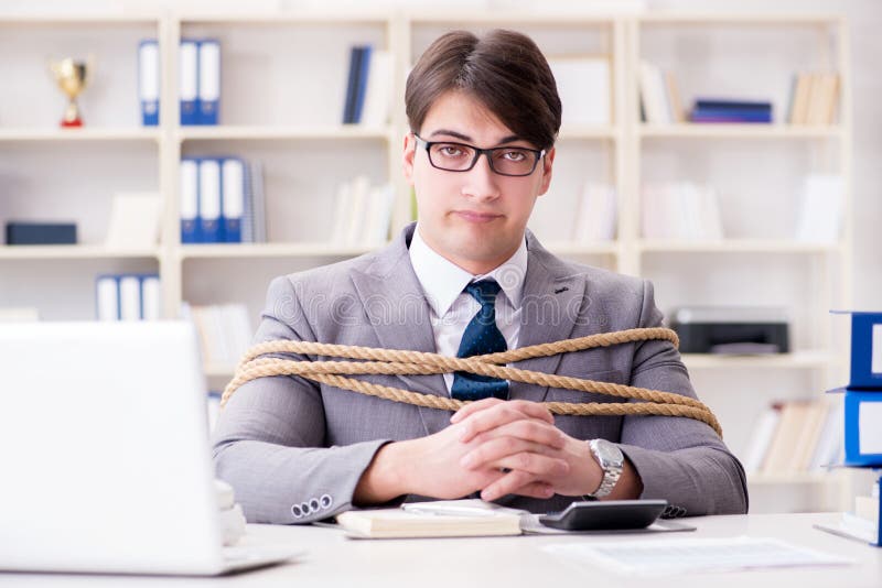 The Businessman Tied Up with Rope in Office Stock Photo - Image of ...