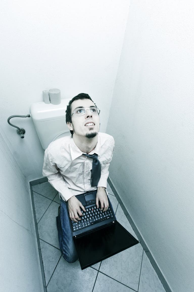Man Working Toilet Laptop Stock Photos - Free & Royalty-Free Stock ...