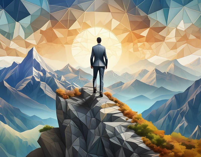 Businessman on the Top of Mountain Concept of Success and Victory Stock ...