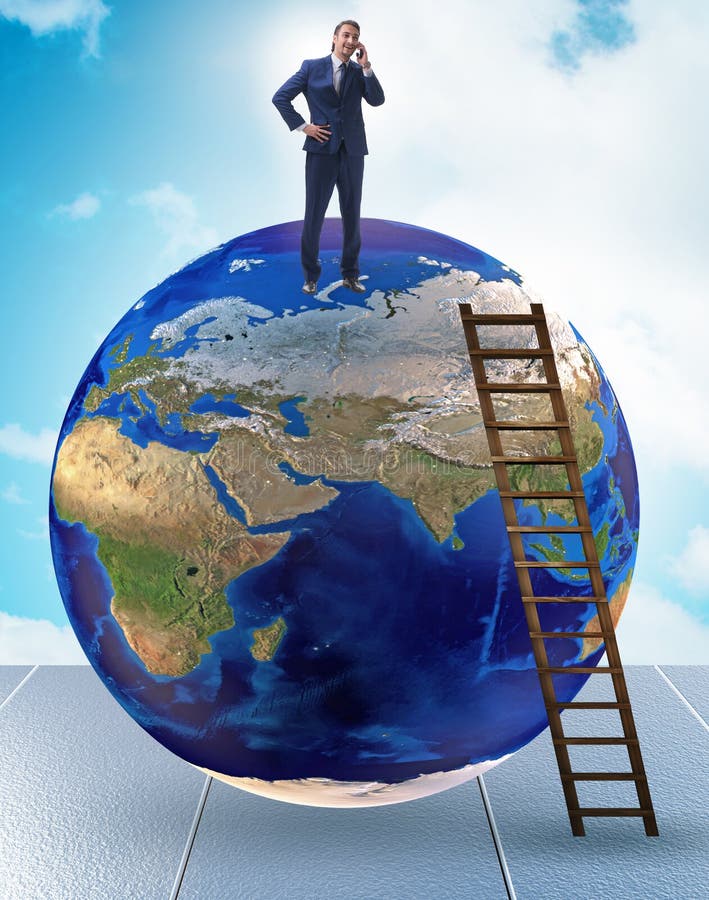 Businessman on Top of the World Stock Image - Image of global, finance ...