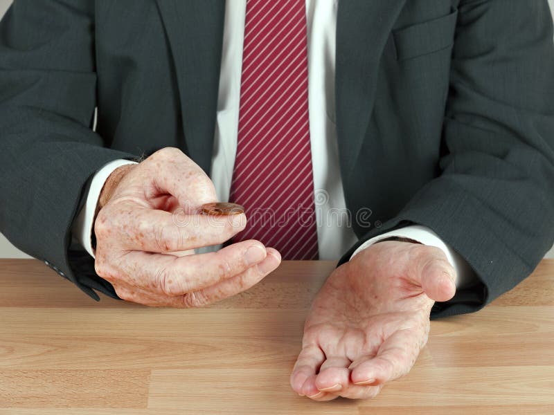 Businessman Tossing UK Coin at Desk Stock Image - Image of market ...