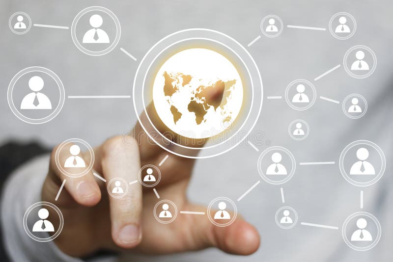 Businessman Touch Button Web Map Communication Icon Stock Illustration ...