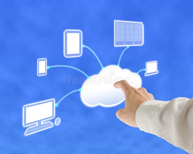 Businessman Touch Cloud Computing Server for Launching Service Stock ...