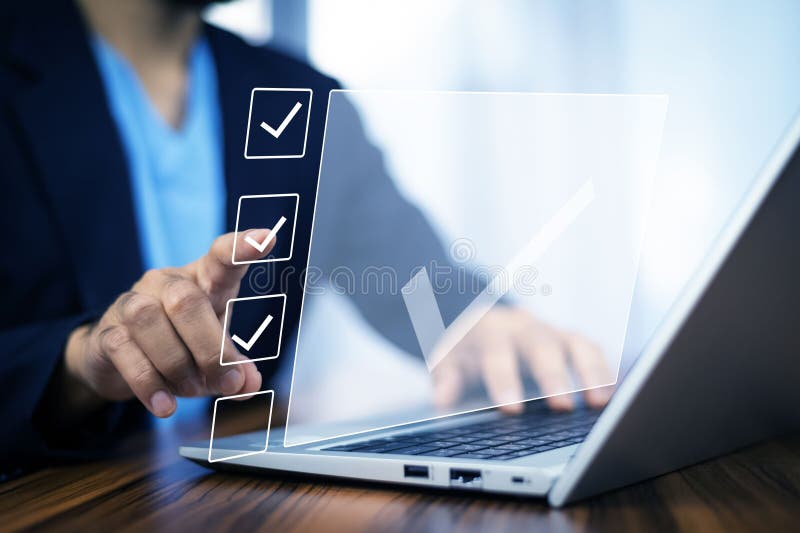 Businessman Touch on Digital Screen Check Correct Sign Mark in Checkbox ...