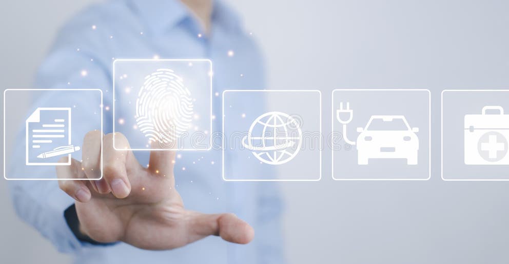 Businessman Touch Graph Scan the Protection System Cyber Security ...