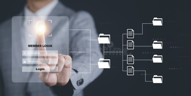 Businessman Touch Graph Scan the Protection System Cyber Security ...