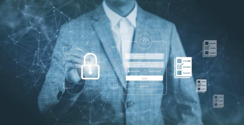 Businessman Touch Graph Scan the Protection System Cyber Security ...