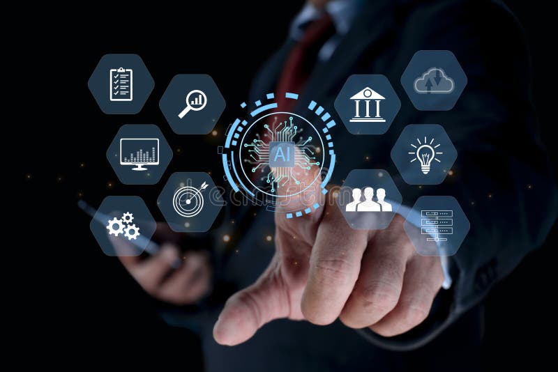 Businessman Touch Screen AI Learning and Artificial Intelligence ...