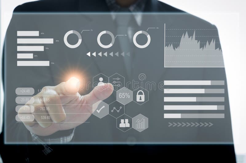 Businessman Touch Screen Digital Icon Graph and Chart. Business on ...
