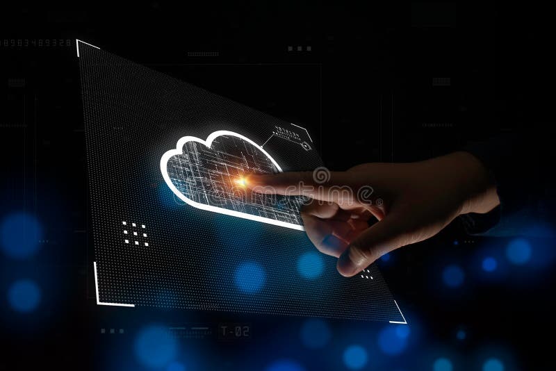 Businessman Touches Cloud Computing Concept. Futuristic Technology Digital Data Analysis Stock ...