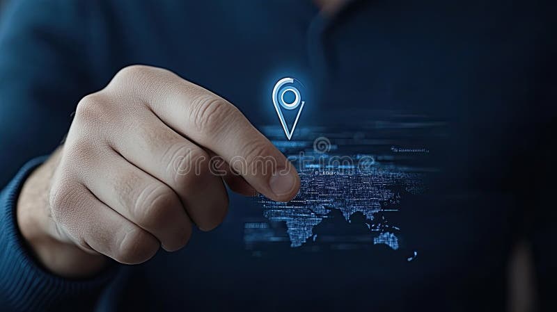 A Businessman Touches a Digital Location Icon on a Virtual Screen ...