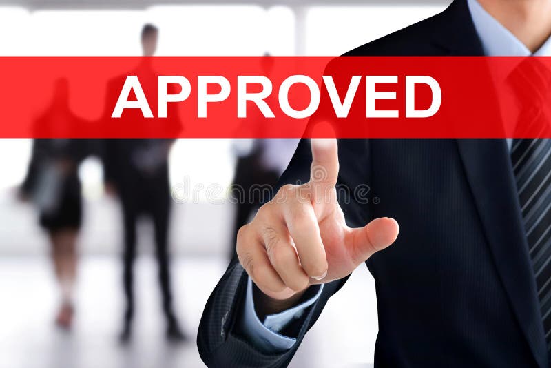 Businessman Touching APPROVED Sign on Virtual Screen Stock Image ...