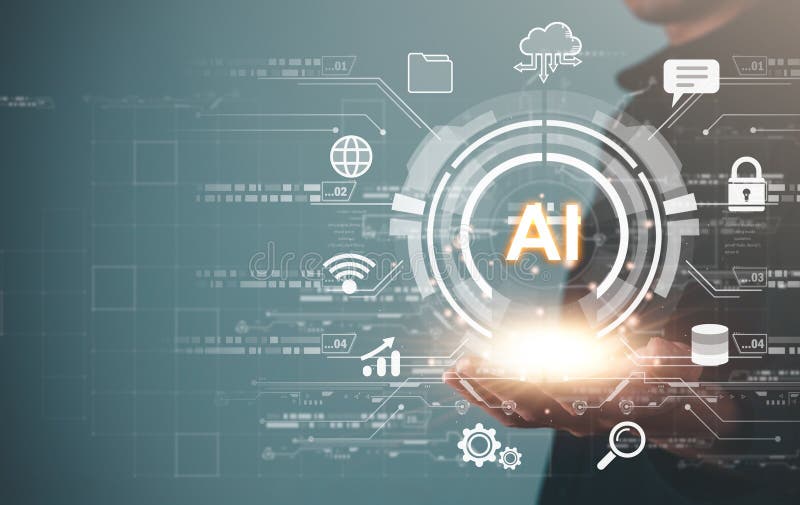 Businessman Touching Artificial Intelligence Icon. Chatbot and AI ... Businessman Touching Artificial Intelligence Icon. Chatbot and AI ...