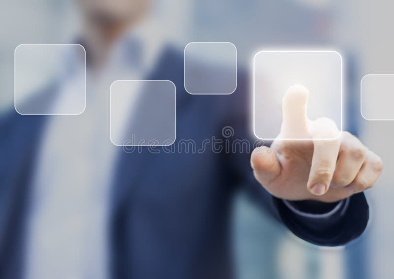 Businessman Touching a Button on a Digital Interface Screen Stock Photo ...