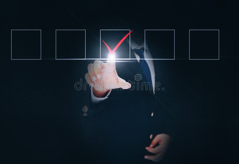 Businessman Touching the Checkbox with Red Mark Inside and Glowing ...