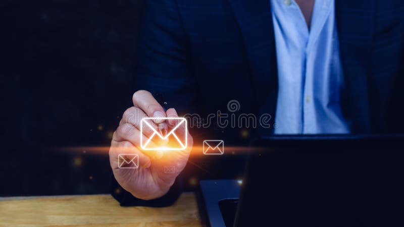 Businessman Touching Checking Email Online with Virtual Interface ...