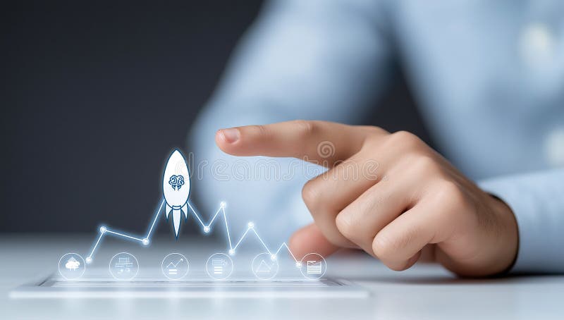 Businessman Touching Digital Growth Graph with Rocket Icon Symbolizing ...