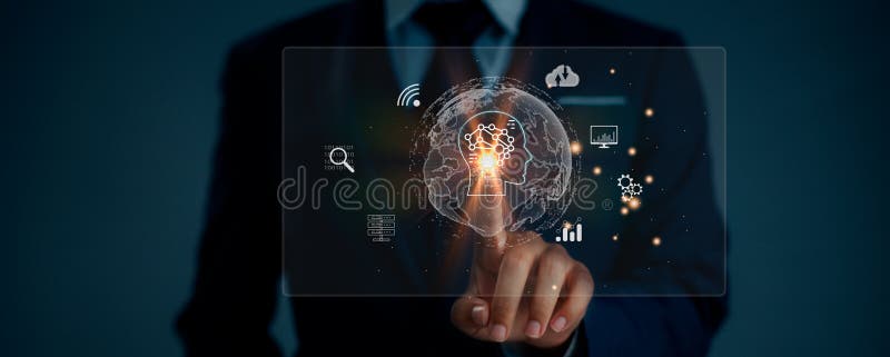 Businessman Touching Digital Icon on Virtual Screen, Chatbot ...