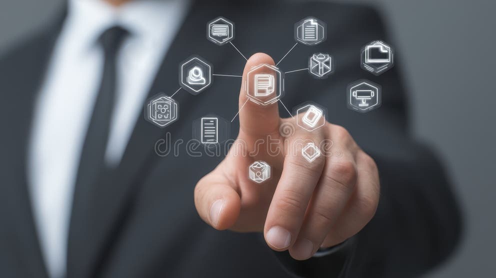 Businessman Touching Digital Interface of Document Management System ...
