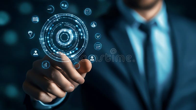 Businessman Touching Digital Interface Technology Futuristic Innovation ...