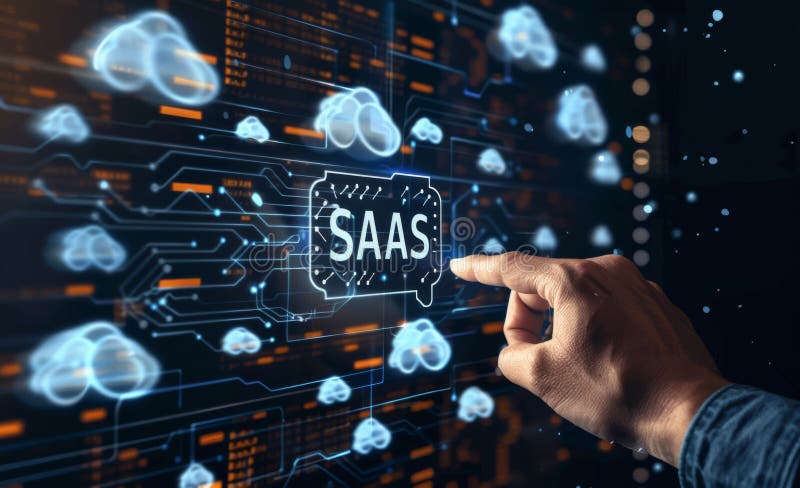 Businessman Touching Digital Screen with SaaS Concept, Cloud Computing ...