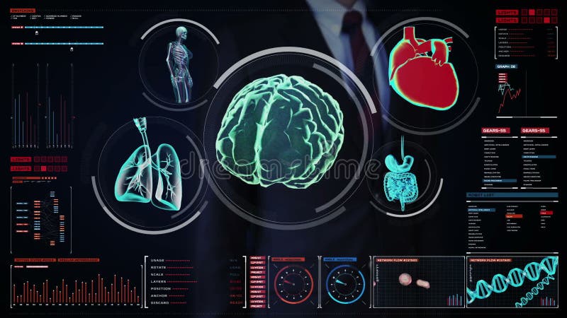 Businessman Touching Digital Screen, Zooming Body Scanning Internal ...