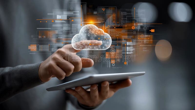 Businessman Touching a Digital Network of People Icons in a Circular ...