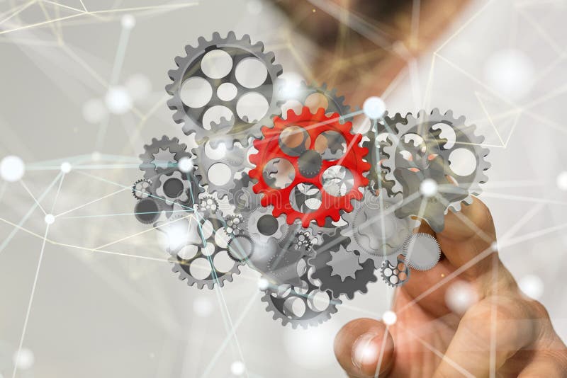 Businessman Touching Gears- a Concept of Success and Engineering Stock ...