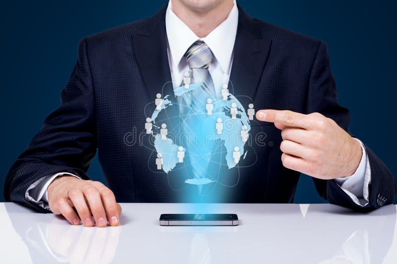 Businessman Touching Global Network and Data Exchanges Over the World ... Businessman Touching Global Network and Data Exchanges Over the World ...