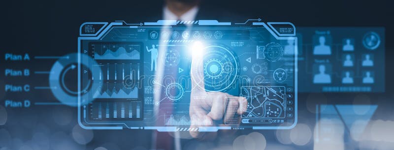 Businessman Touching in Graph Screen Icon of a Media Screen, Technology ...