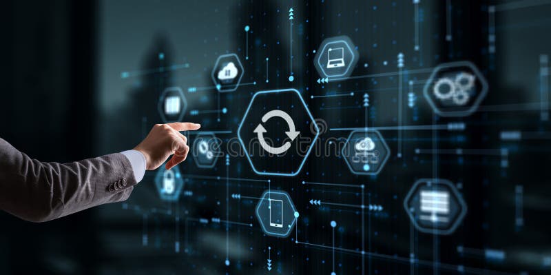 Businessman is Touching Icon Update Software Application. Hardware ...