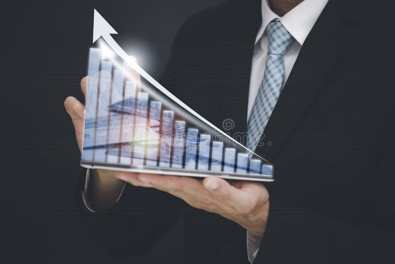 Businessman Touching Line Control in Graph Screen Icon of a Media ...