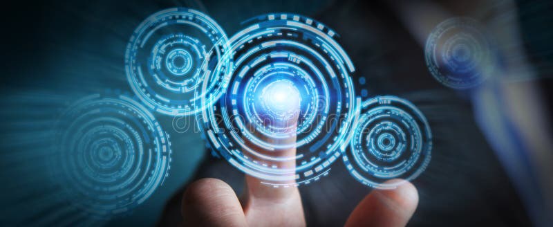 Businessman Touching Modern Circle Technology Interface Stock ...