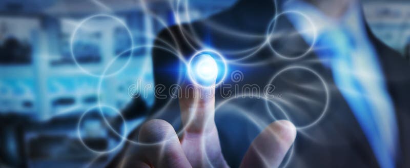 Businessman Touching Modern Tactile Screen Button Stock Illustration ...