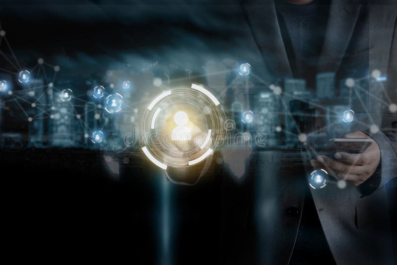 Businessman Touching Network Data People International Network Stock ...