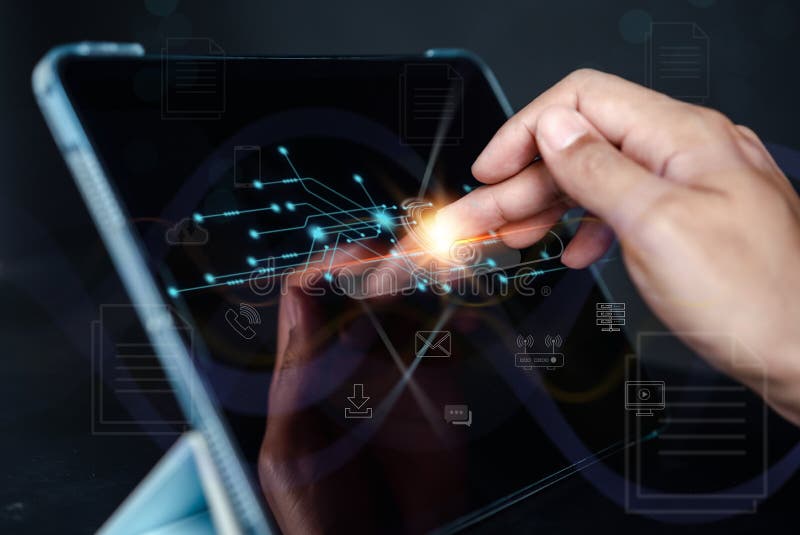 Man Touching an Online Information Concept Stock Photo - Image of touch ...