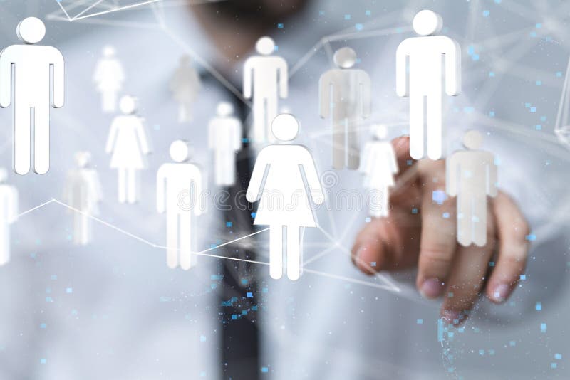 Businessman Touching People Icon- Digital Network and Data Concept ...