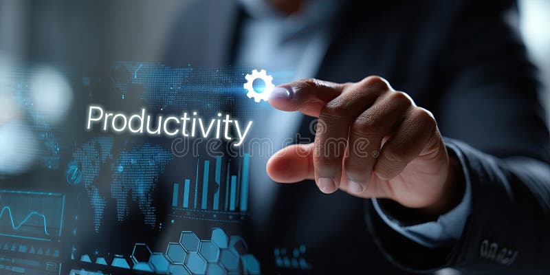 Businessman Touching Productivity Icon on Virtual Screen, Technology ...