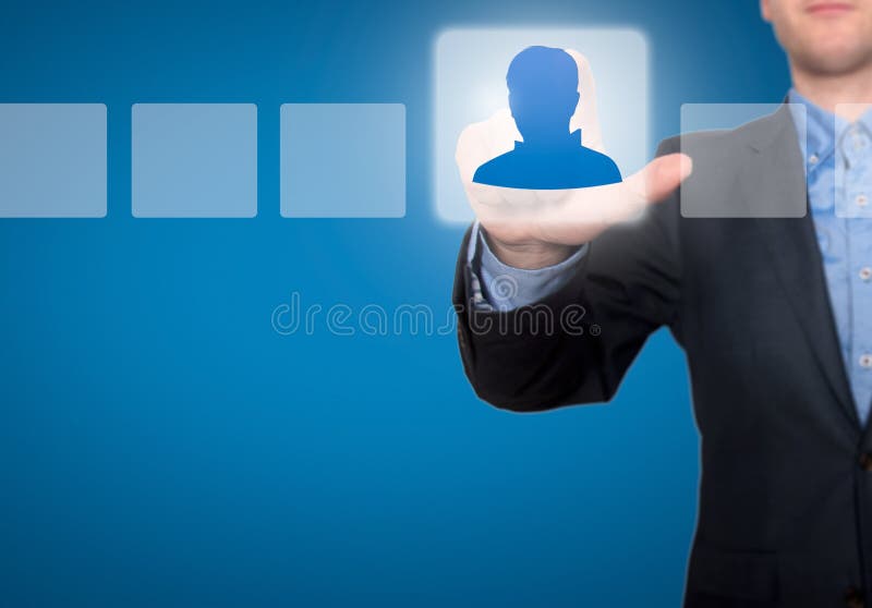 Businessman Touching Profile Button and Ticking Check Box Stock Photo ...