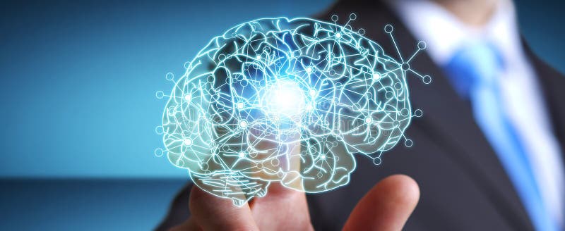 Businessman Touching X-ray Human Brain with His Finger Stock ...