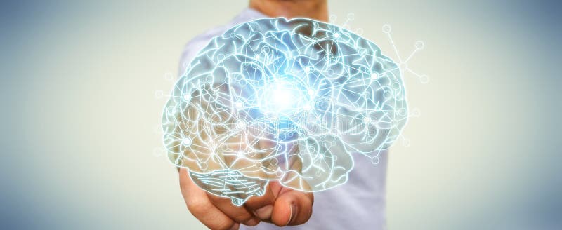Businessman Touching X-ray Human Brain with His Finger Stock ...