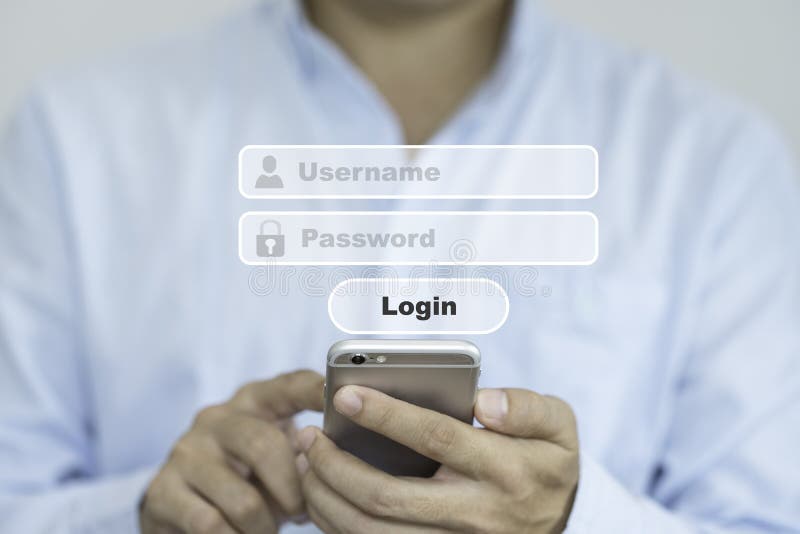 Businessman Touching Screen of Mobile Phone and Virtual Username ...