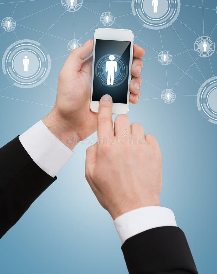 Businessman Touching Screen of Smartphone Stock Image - Image of mobile ...