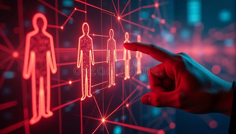 Businessman Touching a Social Network and Human Icon on a Virtual ...