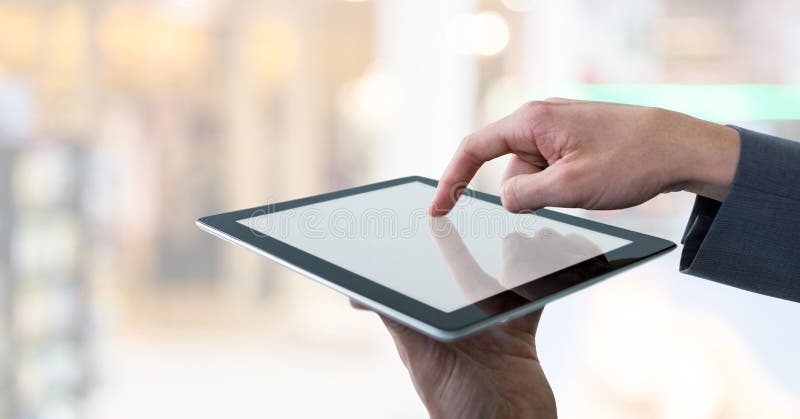Businessman Touching Tablet in Public Stock Photo - Image of computer ...