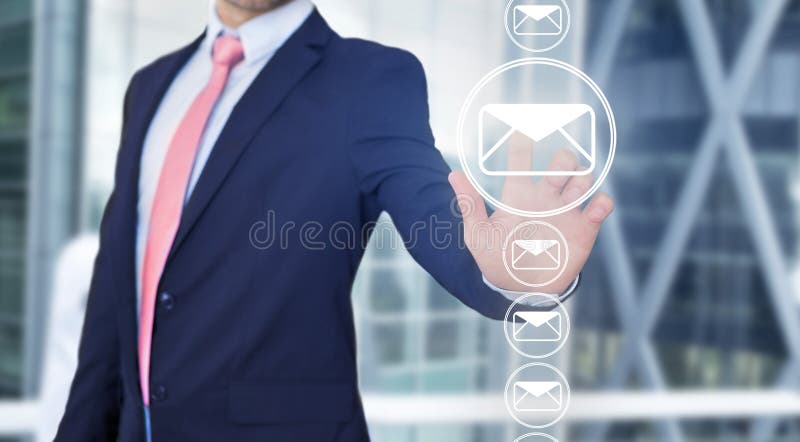 Businessman Touching Technology Interface with Professional Email Icon ...