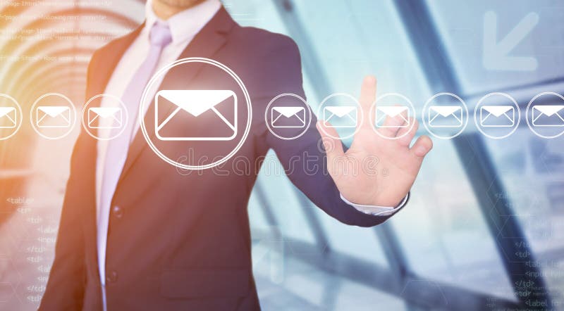 Businessman Touching Technology Interface with Professional Email Icon ...