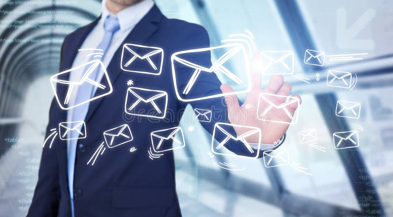 Businessman Touching Technology Interface with Professional Email Icon ...
