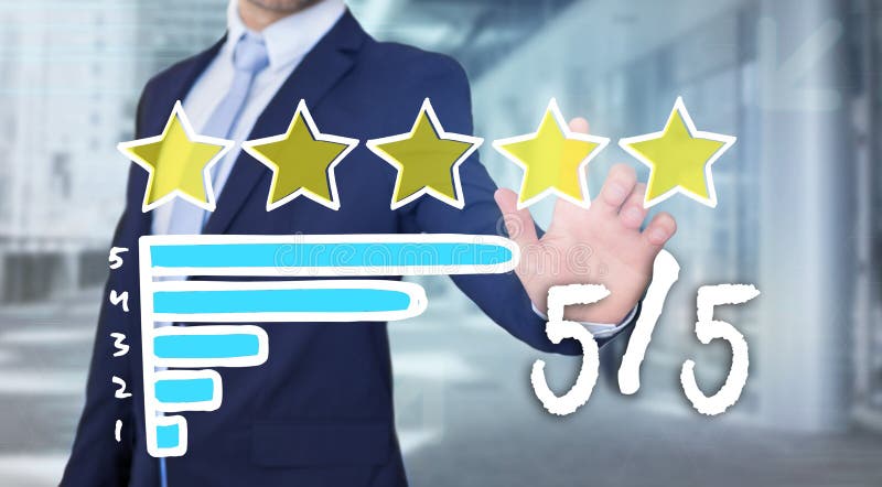 Businessman Touching Technology Interface with Ranking Stars Stock ...