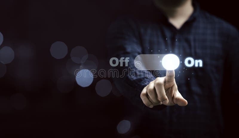 Businessman Touching To Virtual Toggle Switch Button for Change from ...